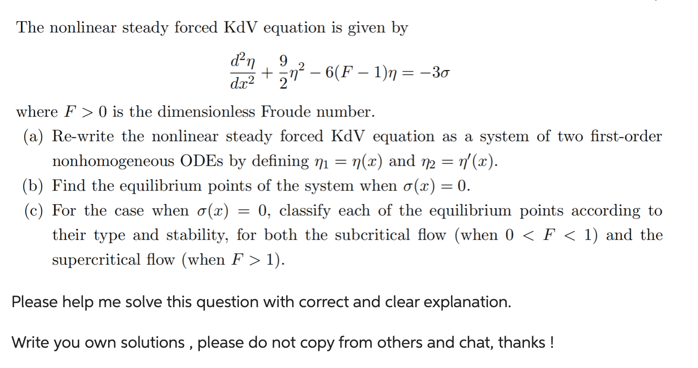 Solved The nonlinear steady forced KdV equation is given by | Chegg.com