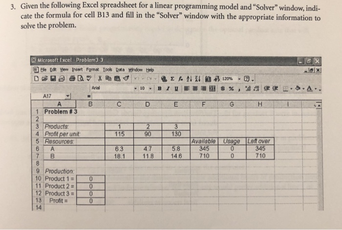 Solved 3. Given the following Excel spreadsheet for a linear | Chegg.com