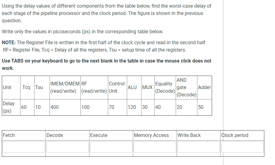 Using the delay values of different components from | Chegg.com
