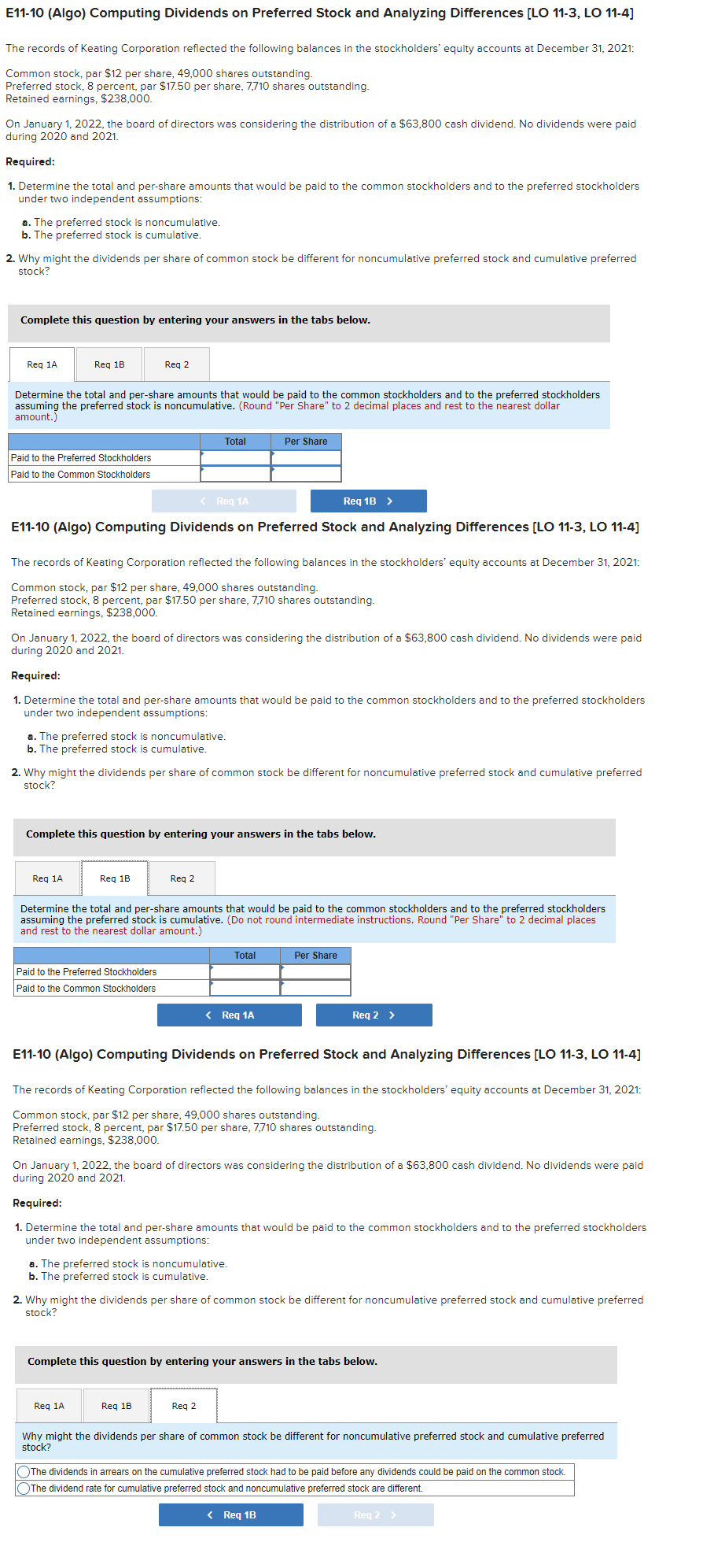 Solved E11-10 (Algo) Computing Dividends on Preferred Stock | Chegg.com