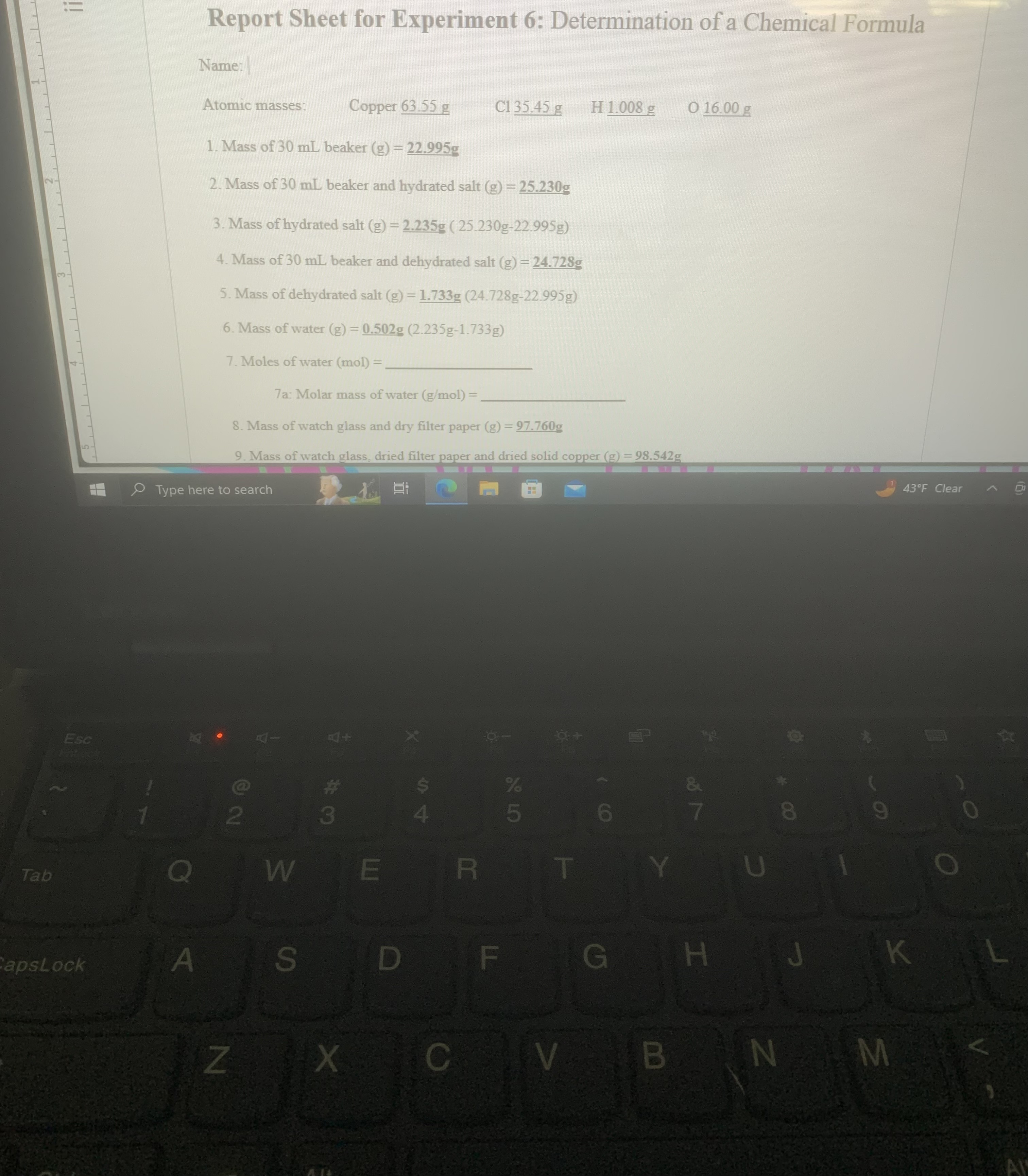 Solved Report Sheet for Experiment 6: Determination of a | Chegg.com