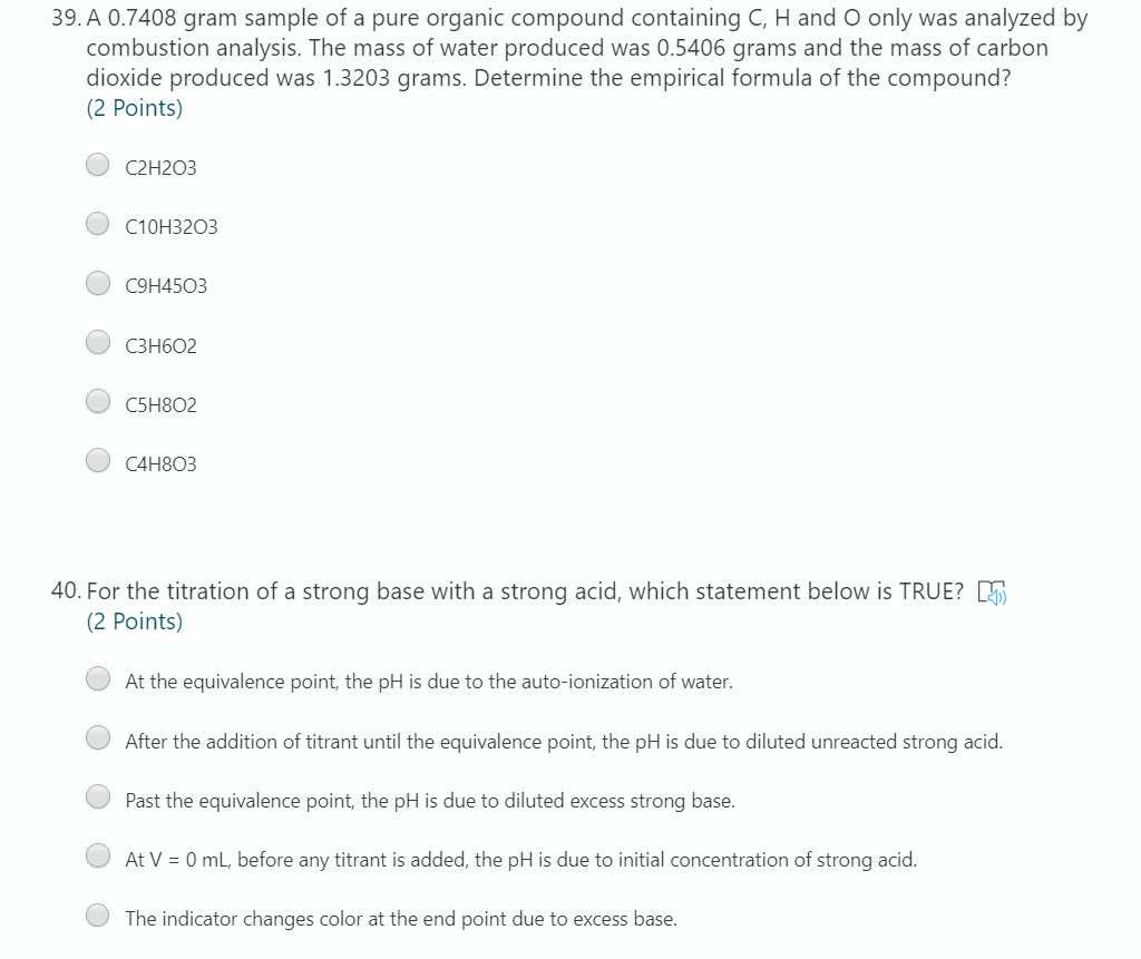 Solved 39. A 0.7408 gram sample of a pure organic compound | Chegg.com