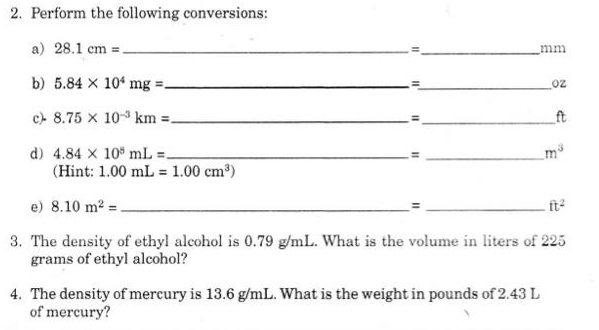 Solved 2. Perform the following conversions: a) 28.1 cm= = | Chegg.com