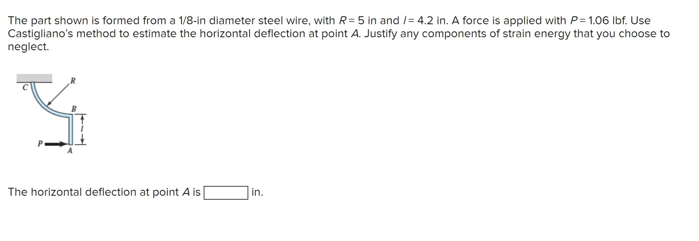Solved The part shown is formed from a 1/8-in diameter steel | Chegg.com
