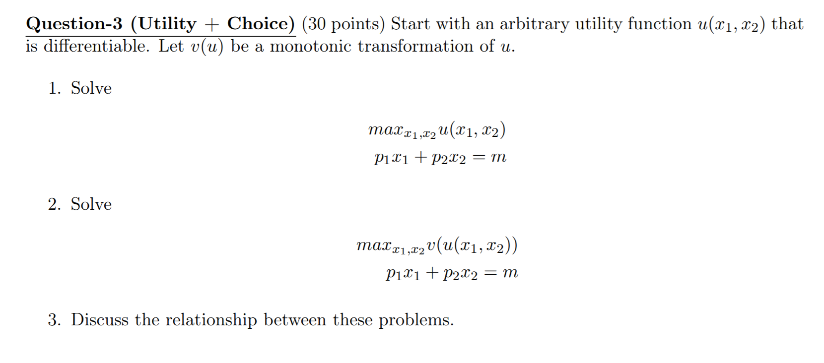 Solved Start with an arbitrary utility function u(x1,X2) | Chegg.com