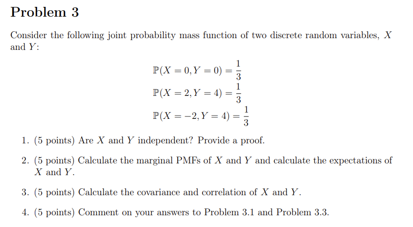 Solved Consider the following joint probability mass | Chegg.com