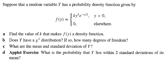 Solved Suppose that a random variable Y has a probability | Chegg.com