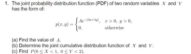 Solved 1. The joint probability distribution function (PDF) | Chegg.com