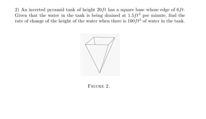 Solved 2) An inverted pyramid tank of height 20ft has a | Chegg.com