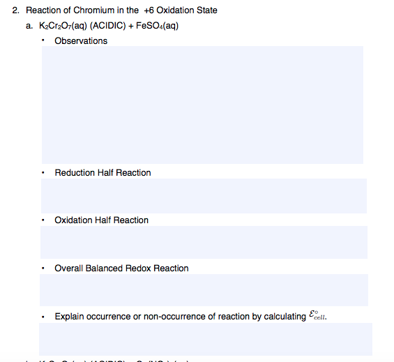 Solved 2. Reaction of Chromium in the +6 Oxidation State a. | Chegg.com