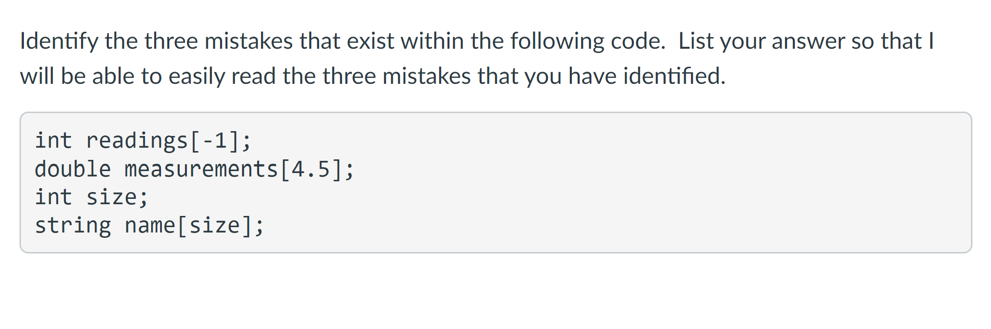 Solved Identify the three mistakes that exist within the | Chegg.com
