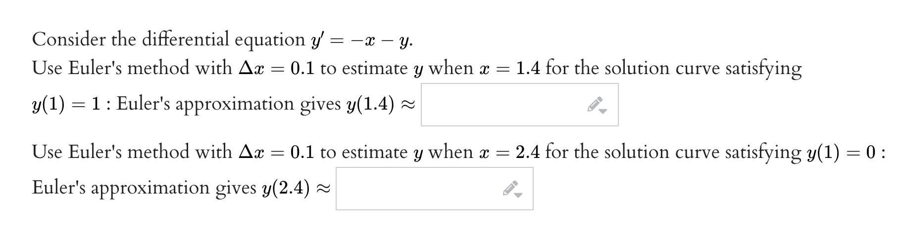 Solved = - Consider the differential equation y = -x - y. | Chegg.com