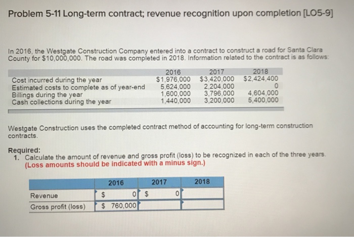Solved Problem 5-11 Long-term contract; revenue recognition | Chegg.com