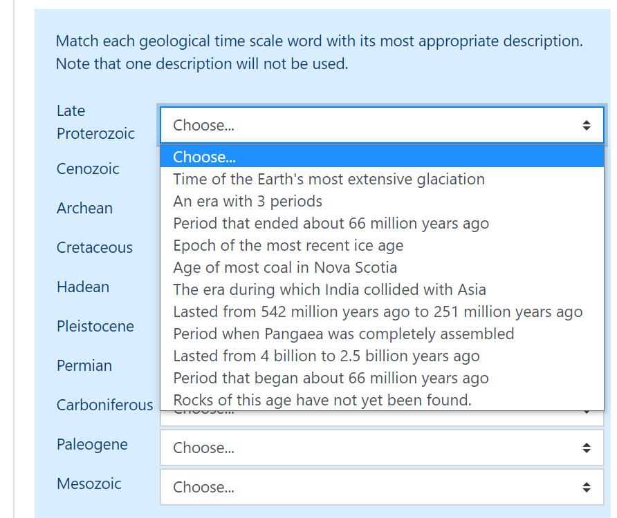 Solved Match each geological time scale word with its most | Chegg.com