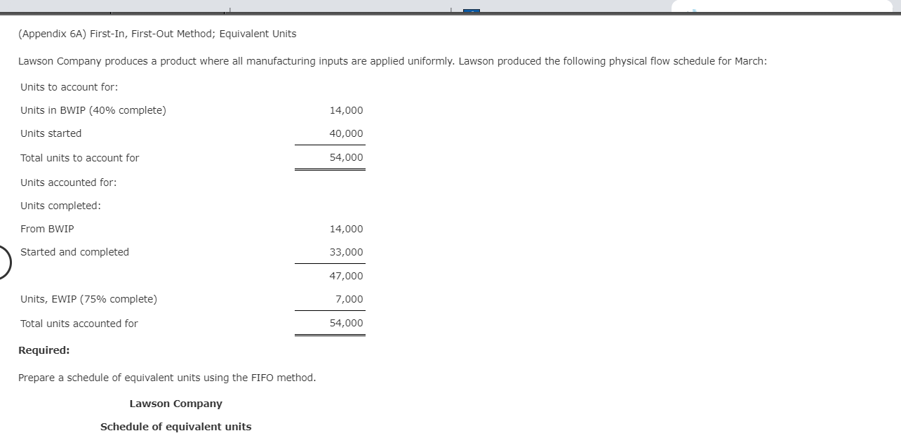 Solved (Appendix 6A) First-In, First-Out Method; Equivalent | Chegg.com
