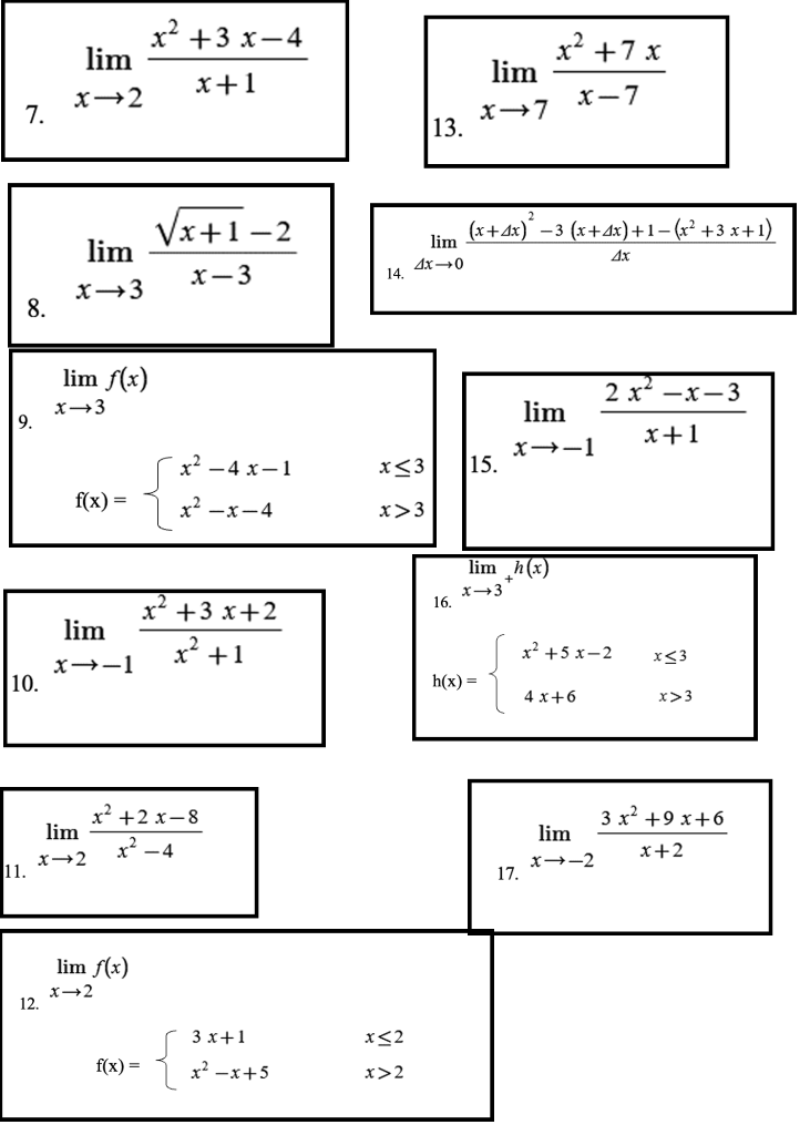 Solved 7. limx→2x+1x2+3x−4 13. limx→7x−7x2+7x | Chegg.com