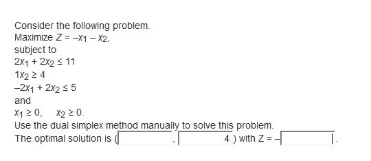 Solved Consider the following problem. Maximize Z =-X1-X2. | Chegg.com