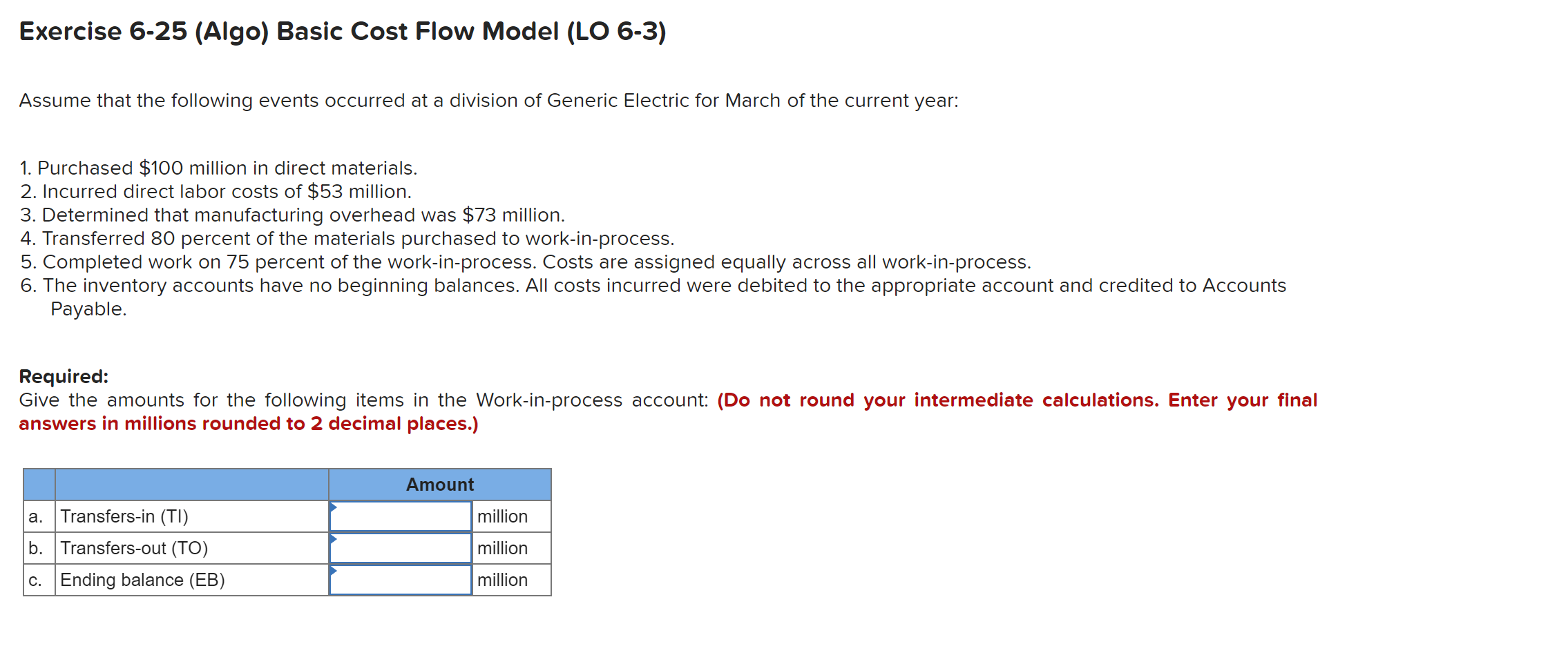 Solved Exercise 6-25 (Algo) Basic Cost Flow Model (LO 6-3) | Chegg.com