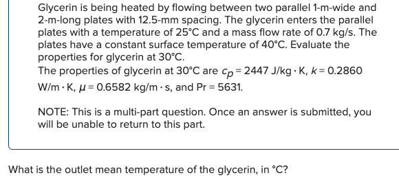 Solved Glycerin is being heated by flowing between two | Chegg.com