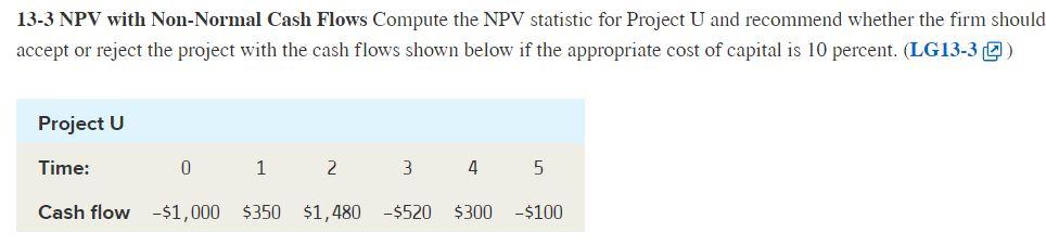 Solved 13-3 NPV with Non-Normal Cash Flows Compute the NPV | Chegg.com