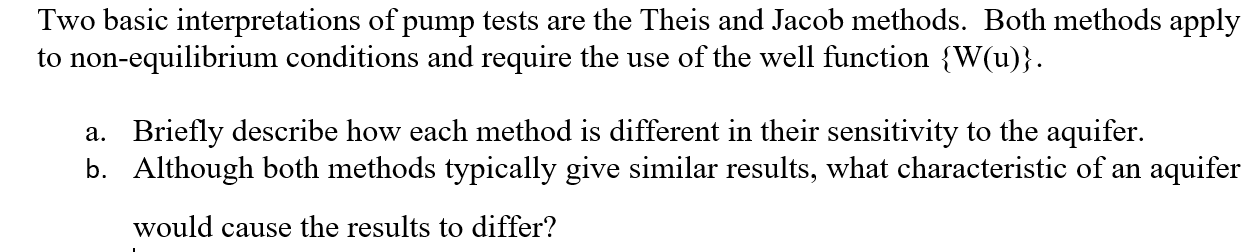 Solved Two basic interpretations of pump tests are the Theis | Chegg.com