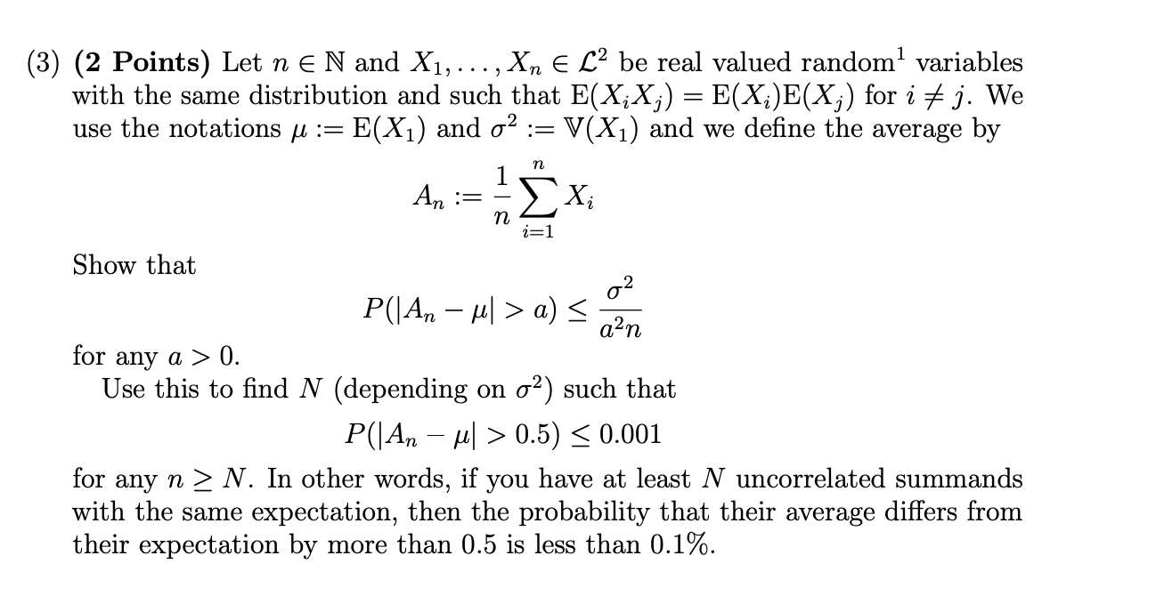 Solved (3) (2 ﻿Points) ﻿Let ninN and x1,dots,xninL2 ﻿be real | Chegg.com