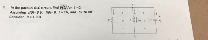 Solved In the parallel RLC circuit, find v(t) for t>o. | Chegg.com