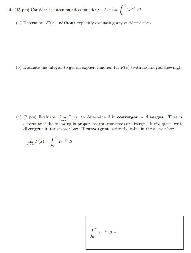 Solved (4) (15 pts) Consider the accumulation function: F(x) | Chegg.com