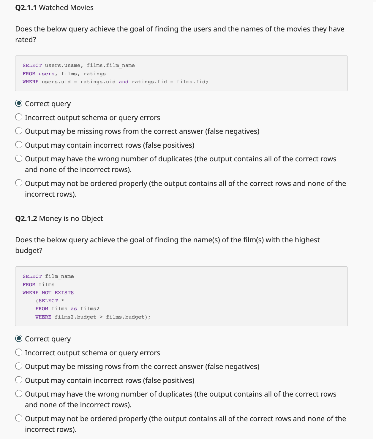 Solved Q2 ﻿Is the Query Correct? (Part 1)6 ﻿PointsWe will | Chegg.com