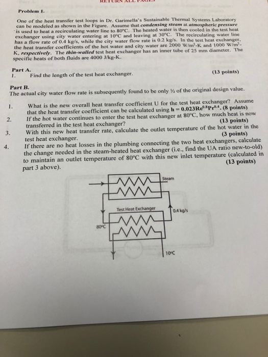 Solved Problem 1. One of the heat transfer test loops in Dr. | Chegg.com
