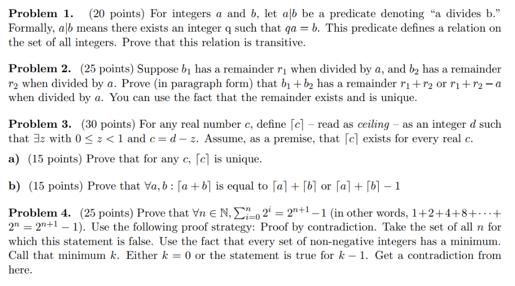 Solved Problem 1. (20 points) For integers means there | Chegg.com