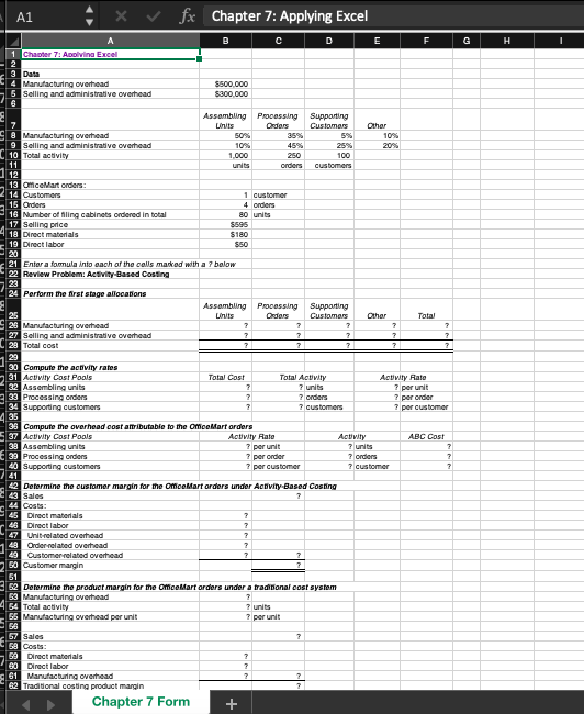 fx Chapter 7: Applying Excel A1 B A C D E G H 1 | Chegg.com