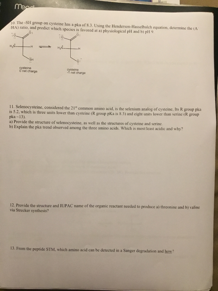 Solved med 10. The-SH group on cysteine has a pka of 8.3. | Chegg.com