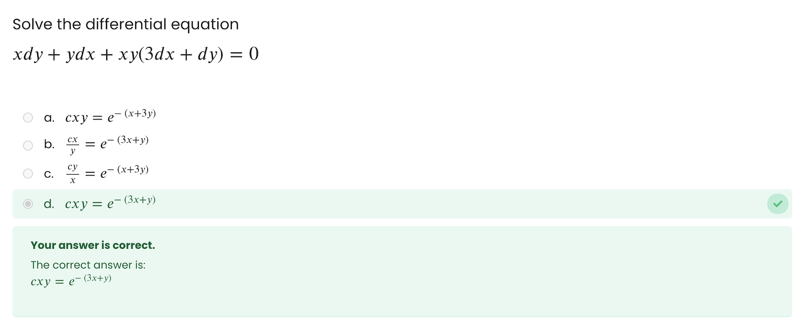 Solved Solve the differential equation xdy + ydx + xy(3dx + | Chegg.com