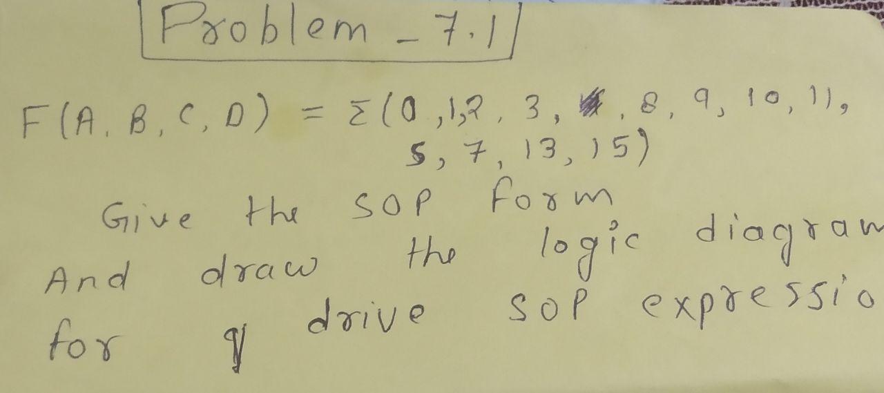 Solved Problem - 7.1 F(A,B,C,D) = E(0,1,2,3,5,8,9,10,1), 5, | Chegg.com