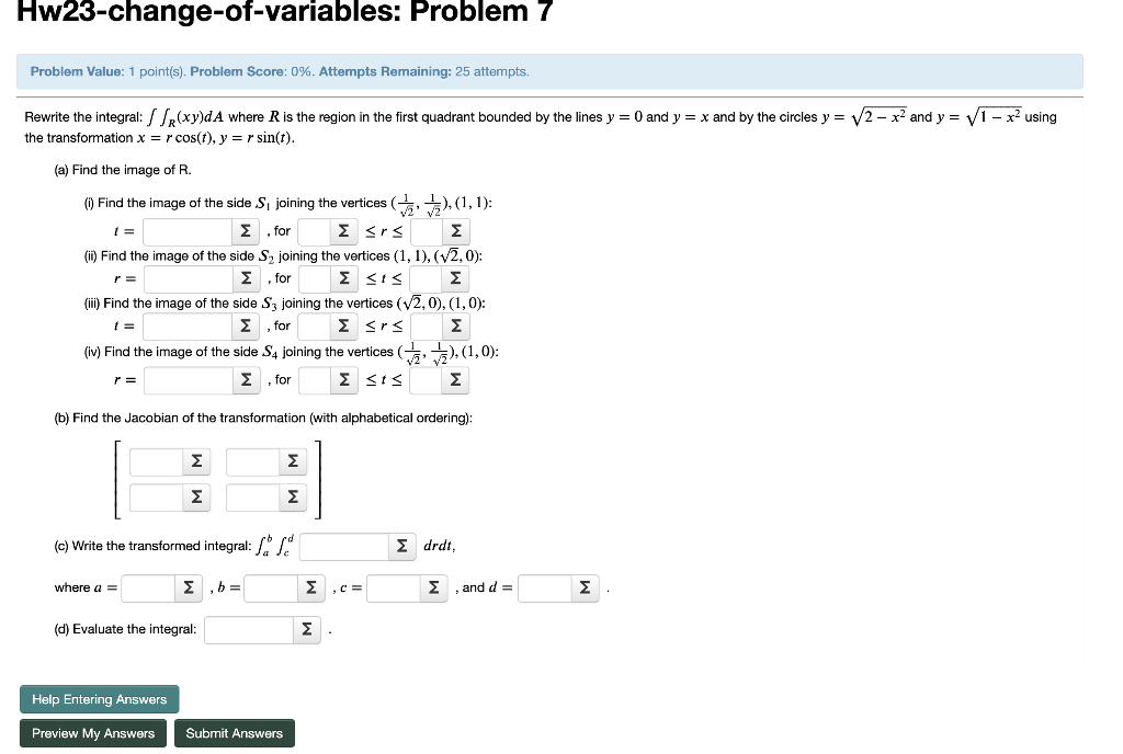 Hw23-change-of-variables: Problem 7 Problem Value: 1 | Chegg.com