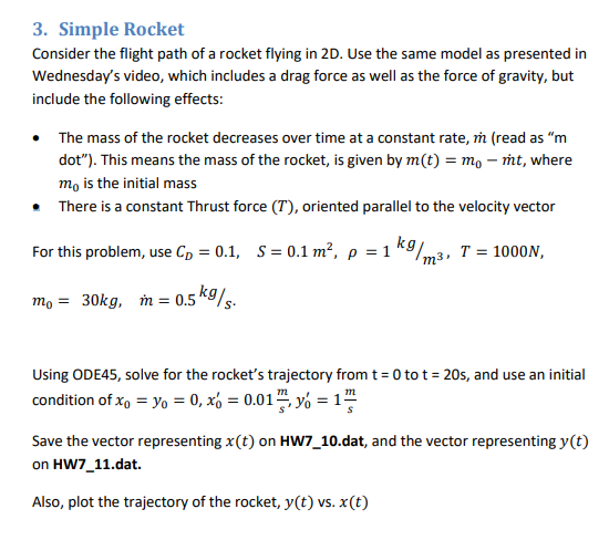 Solved 3. Simple Rocket Consider the flight path of a rocket | Chegg.com