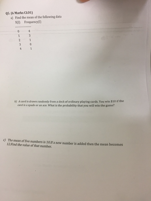 Solved 05.(6 Marks CLO1) Find the mean of the following data | Chegg.com