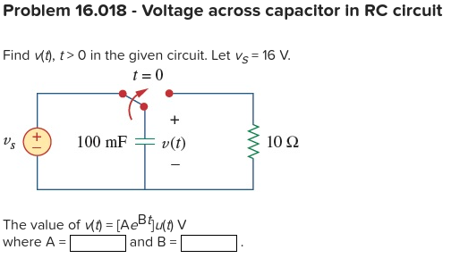 Solved Problem 16.018 - Voltage across capacitor in RC | Chegg.com