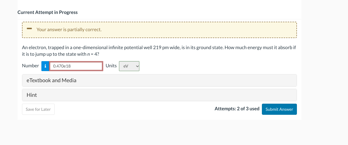 Solved Your Answer Is Partially Correct An Electron