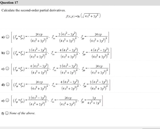 Solved Calculate the second-order partial derivatives. f(x, | Chegg.com