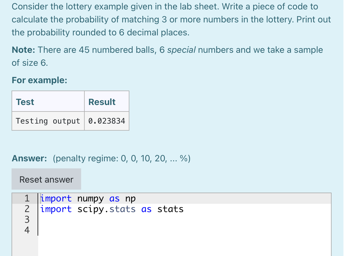 Consider the lottery example given in the lab sheet. | Chegg.com
