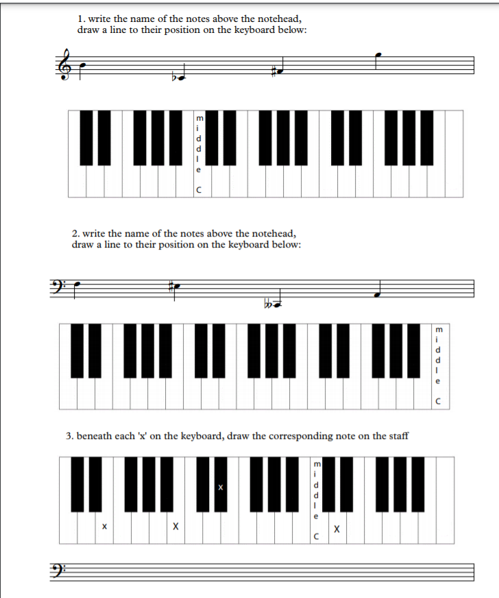 1. write the name of the notes above the notehead, | Chegg.com