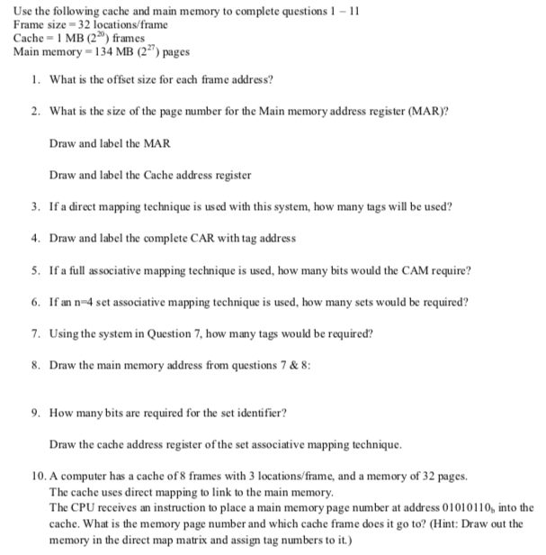 Solved Use the following cache and main memory to complete | Chegg.com