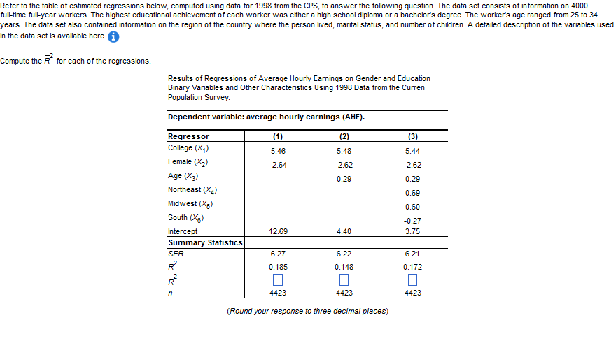 Solved efer to the table of estimated regressions below, | Chegg.com
