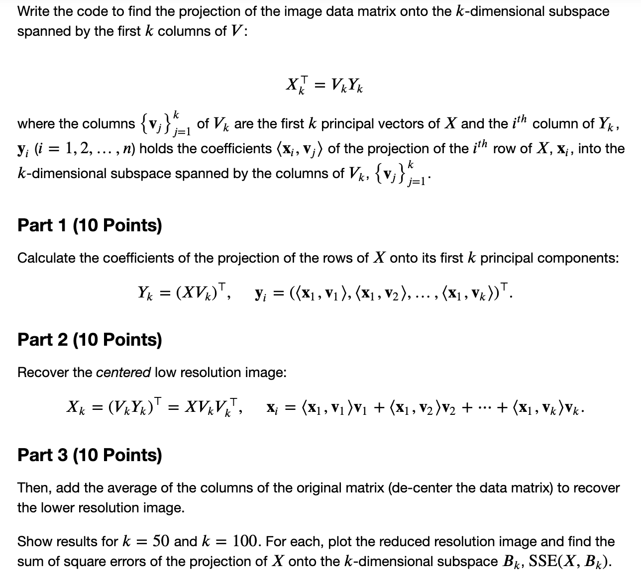 Solved Write the code to find the projection of the image | Chegg.com