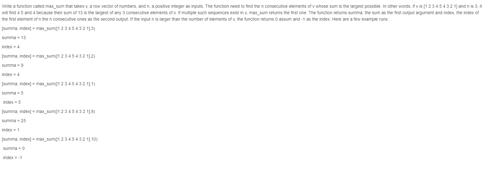 Solved Write a function called max_sum that takes v, a row | Chegg.com