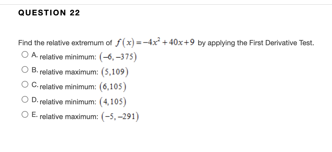 Solved Find the relative extremum of f(x)=−4x2+40x+9 by | Chegg.com