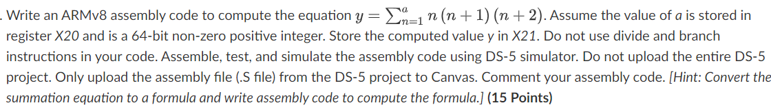 Solved Write An Armv8 Assembly Code To Compute The Equation 
