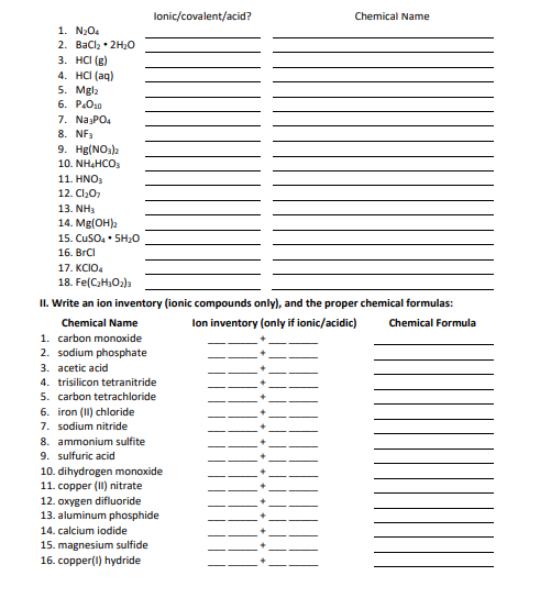Solved Ionic/covalent/acid? Chemical Name 1. N204 2. | Chegg.com